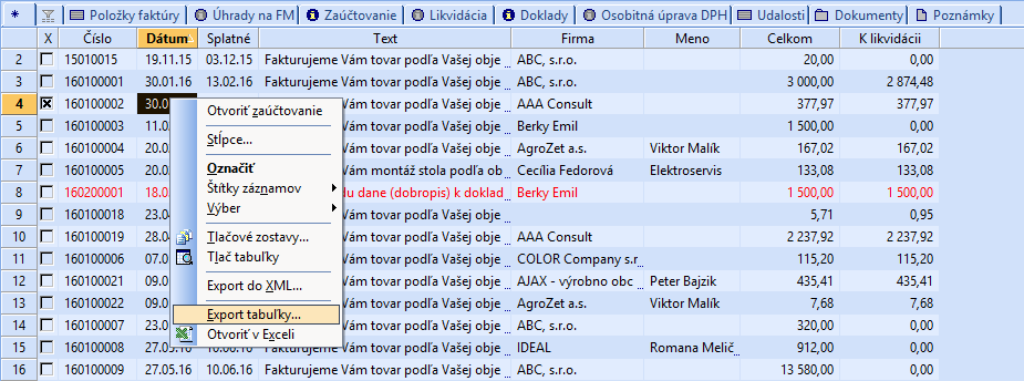 Import a export údajov